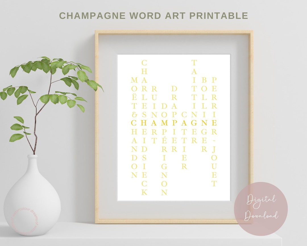 Champagne Wall Art Printable, Champagne Word Art, Kitchen and Bar Wall ...
