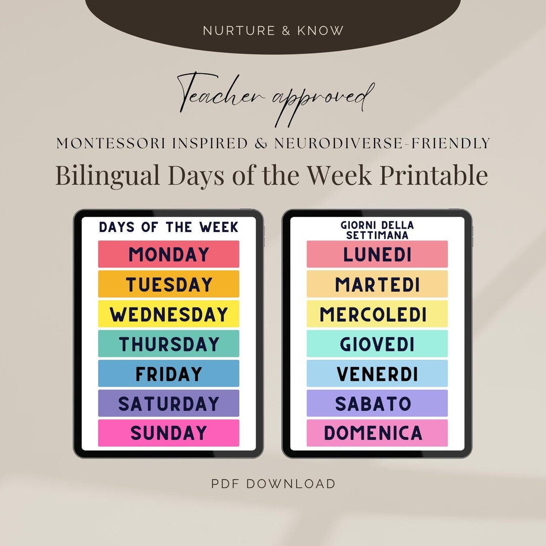 Bilingual Days of the Week Printable – English & Italian Chart for Kids ...