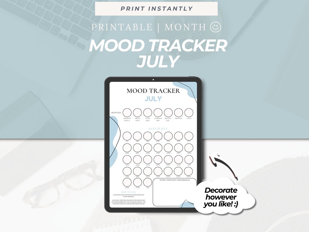 July Mood Tracker - Monthly Mood Tracker - Feelings - Emotions ...