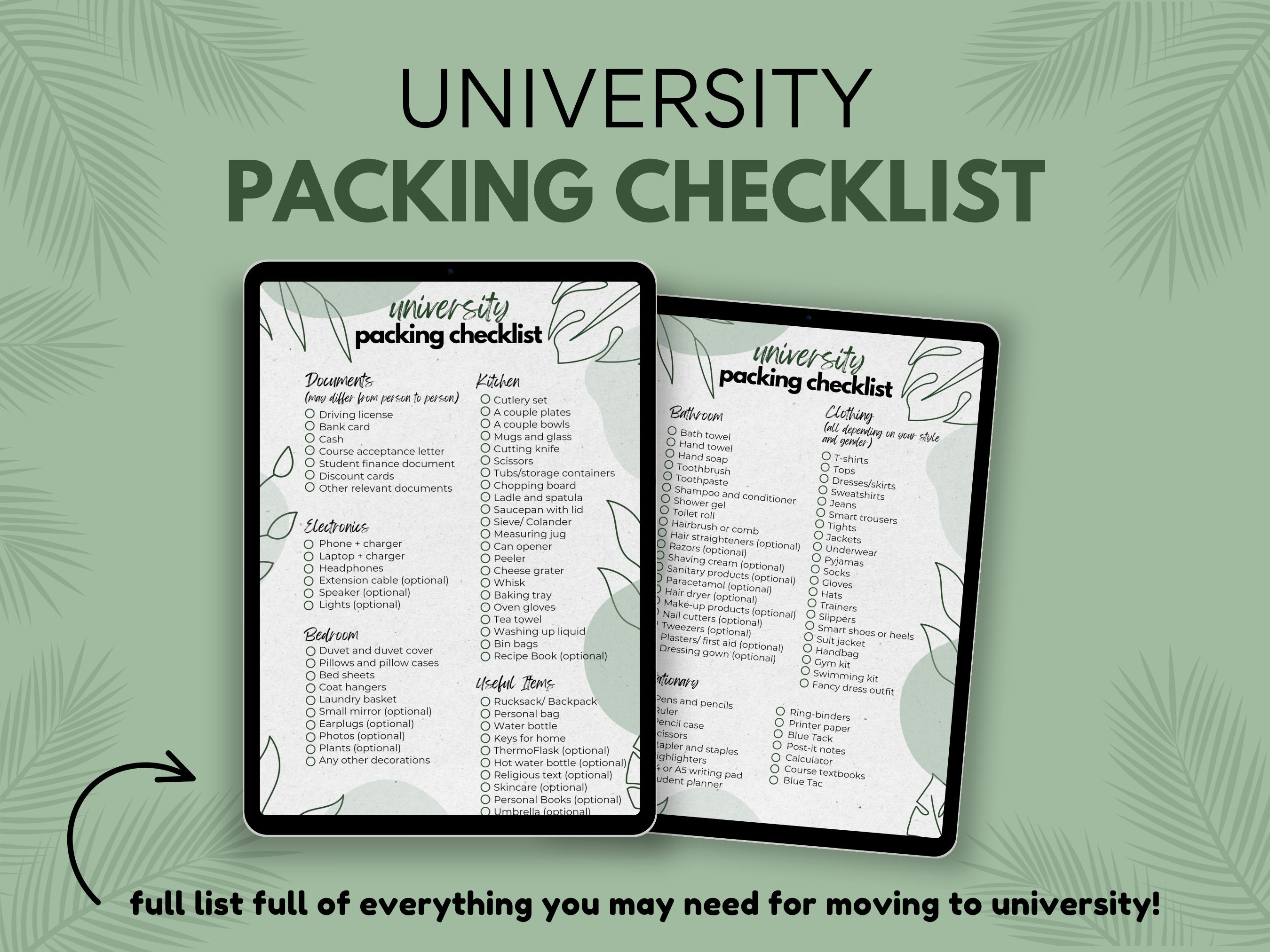 University Packing Checklist College Checklist Essentials for Moving ...