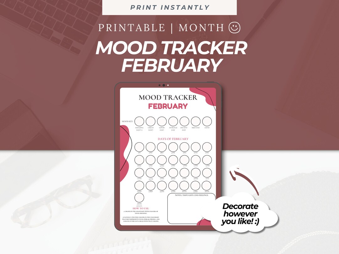 February Mood Tracker - Monthly Mood Tracker - Emotional Diary ...