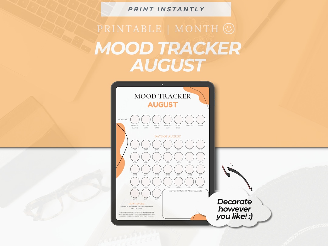 August Mood Tracker - Emotions Tracker - Document Your Mood - Monthly ...
