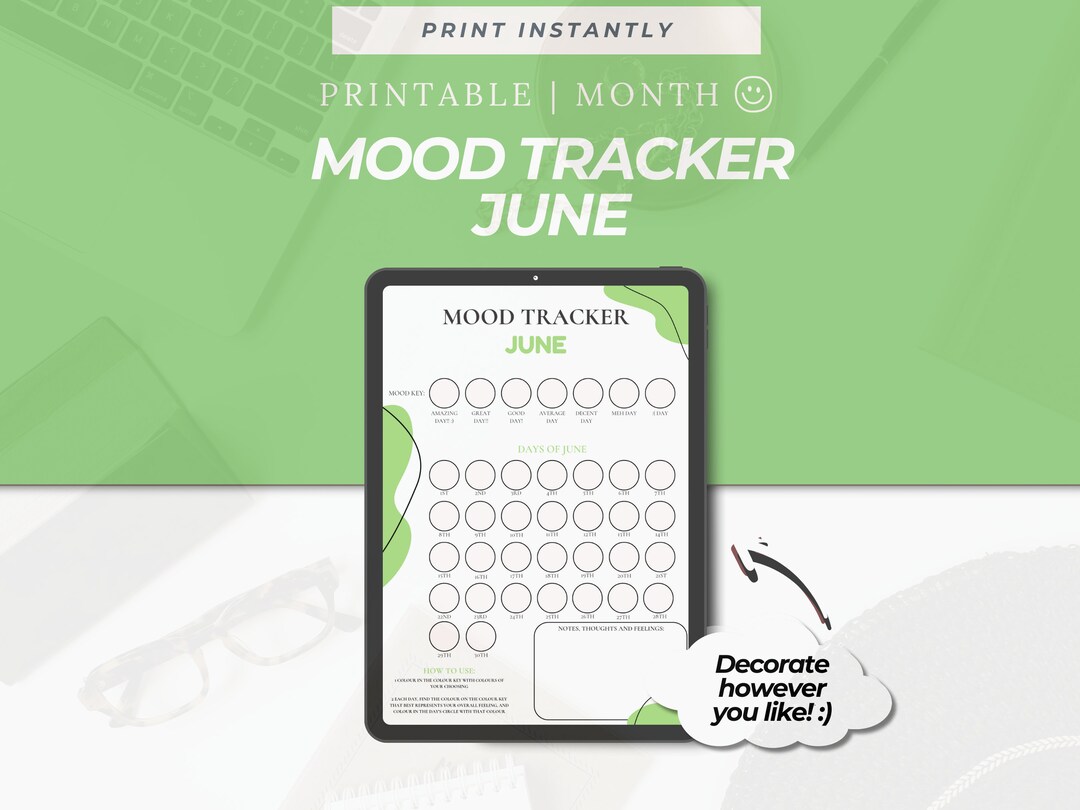 June Mood Tracker - Monthly Mood Tracker - Planner - Tracker - June ...