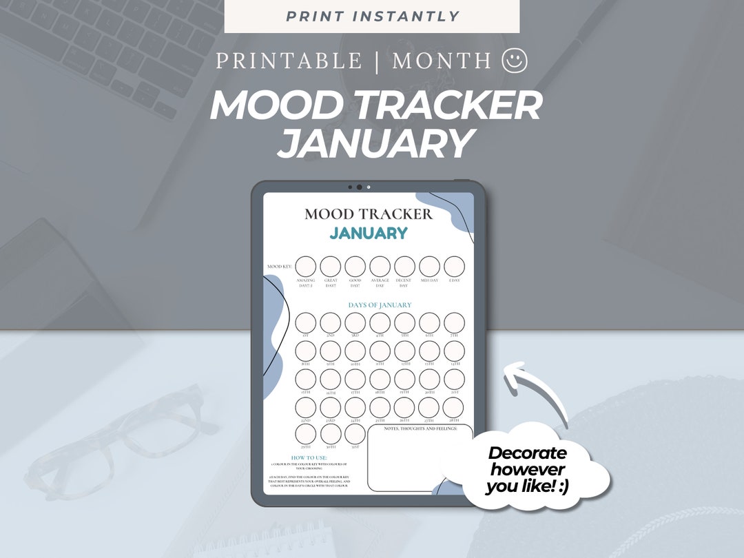 January Mood Tracker - Monthly Mood Tracker - Emotion Tracker - Journal ...