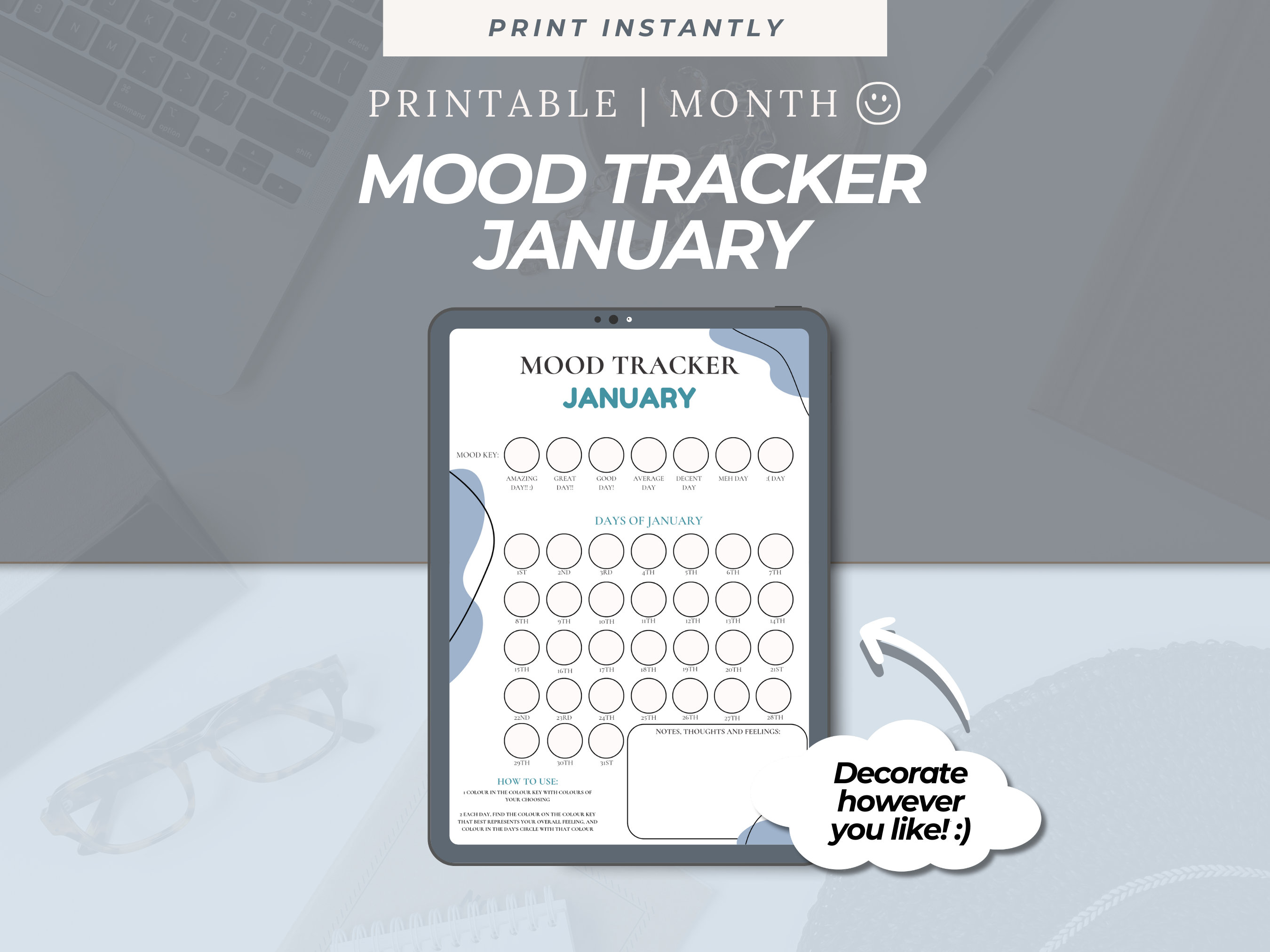 January Mood Tracker Monthly Mood Tracker Emotion Tracker Journal ...