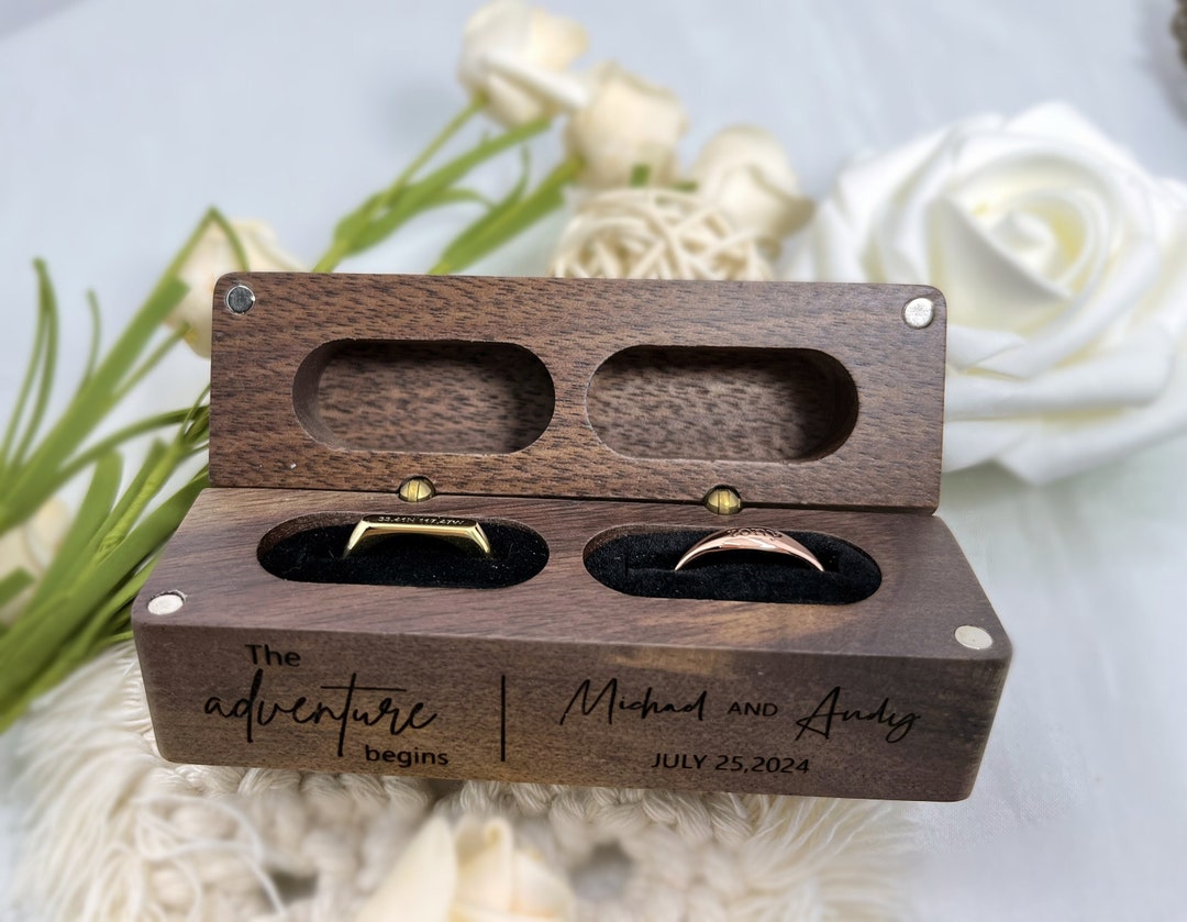 Personalized Wooden Wedding Engagement Ring Box,custom Wood Double Ring ...