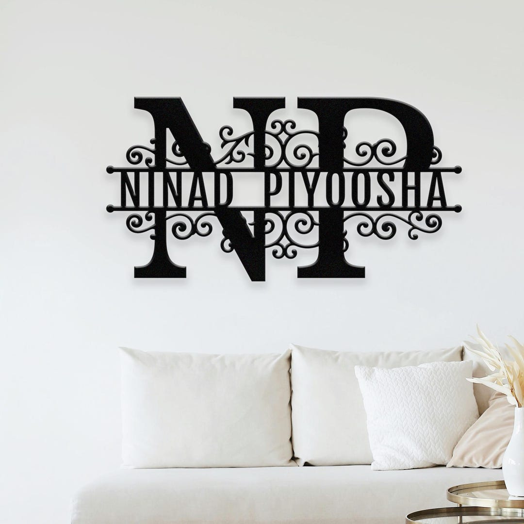 Personalized 2 Names Split Letters Name Sign, Custom Split Monogram ...