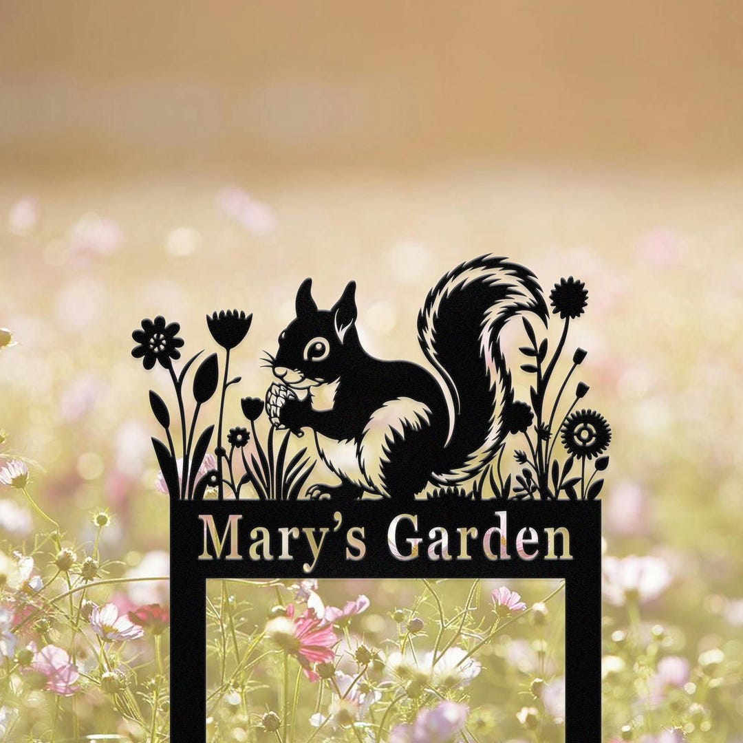 Personalized Squirrel Metal Garden Stake, Custom Squirrel Name Garden ...