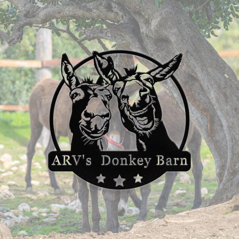 Custom Donkey Name Sign, Personalized Donkey Family Name Sign, Donkeys ...