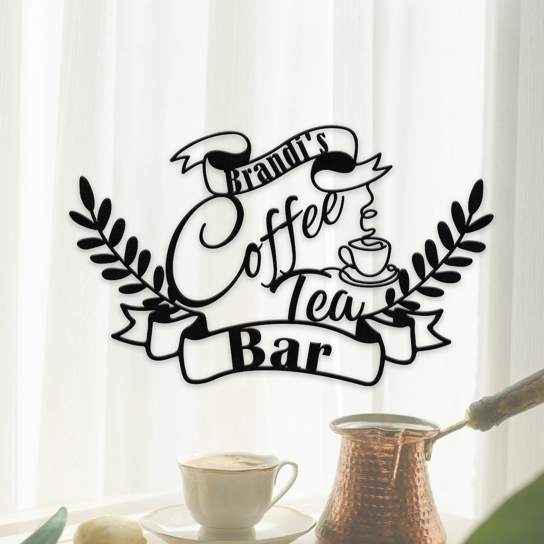 Personalized Coffee Bar Sign, Custom Coffee Wall Decor, Name Sign Metal ...