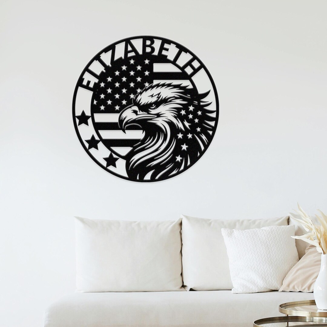 Personalized Name Eagle US Flag Metal Sign, Custom American Flag Gift ...