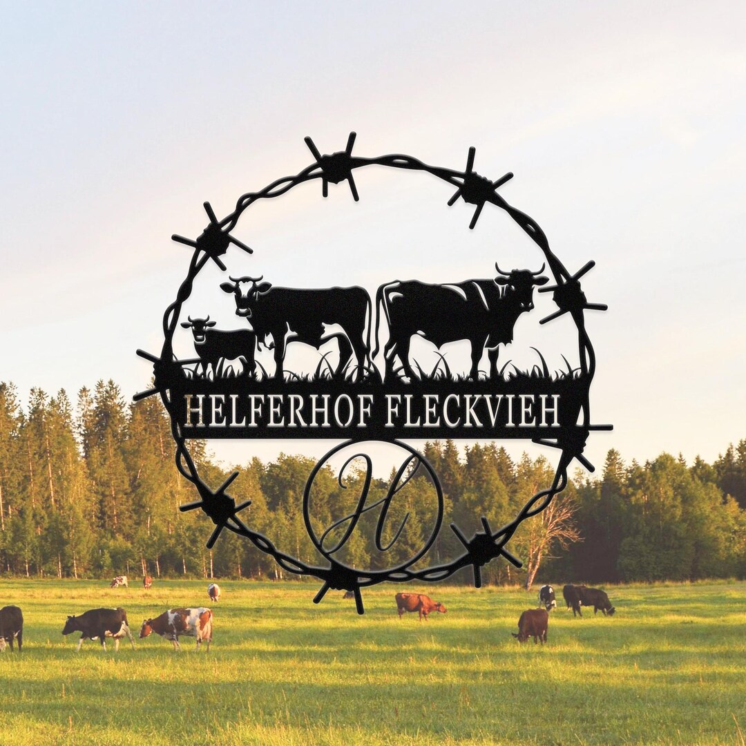 Personalized Barbed Wire Cow Ranch Name Sign, Custom Cow Farm Metal ...