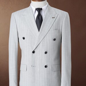 Double Breasted Men SUIT Stripe 6 Button Suit for Men Wool Mix 160s ...