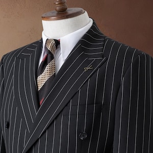 Double Breasted Men SUIT Stripe 6 Button Suit for Men Wool Mix 160s ...