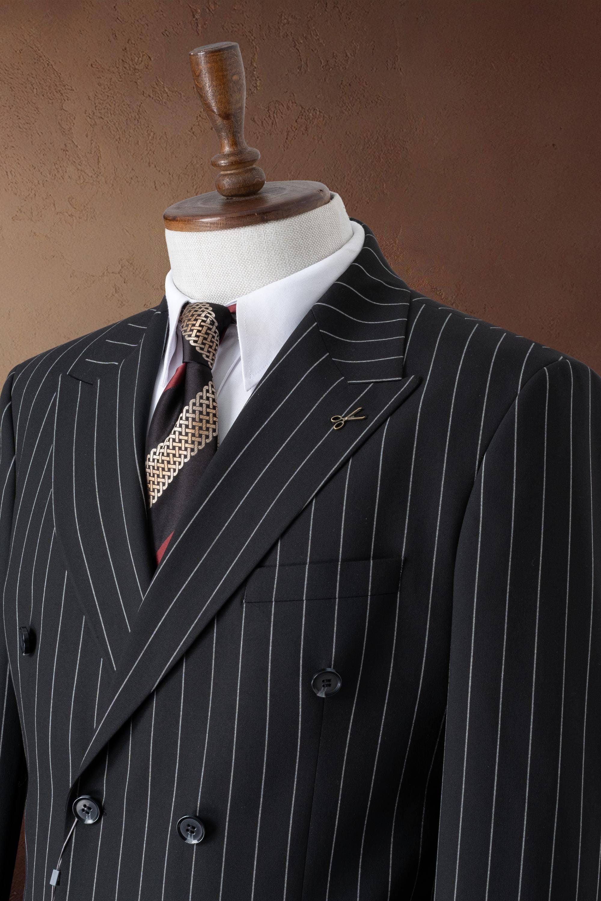 Double Breasted Men SUIT Stripe 6 Button Suit for Men Wool Mix 160s ...