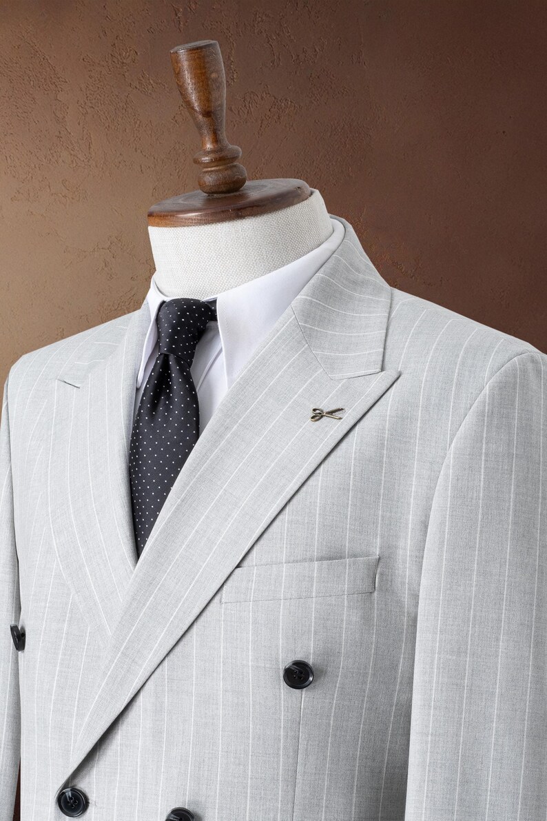 Double Breasted Men SUIT Stripe 6 Button Suit for Men Wool Mix 160s ...