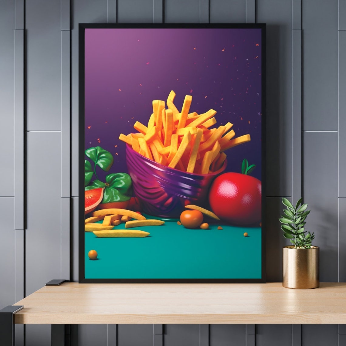 French Fries Printable Painting, Kitchen Decor, Retro Kitchen Wall Art ...