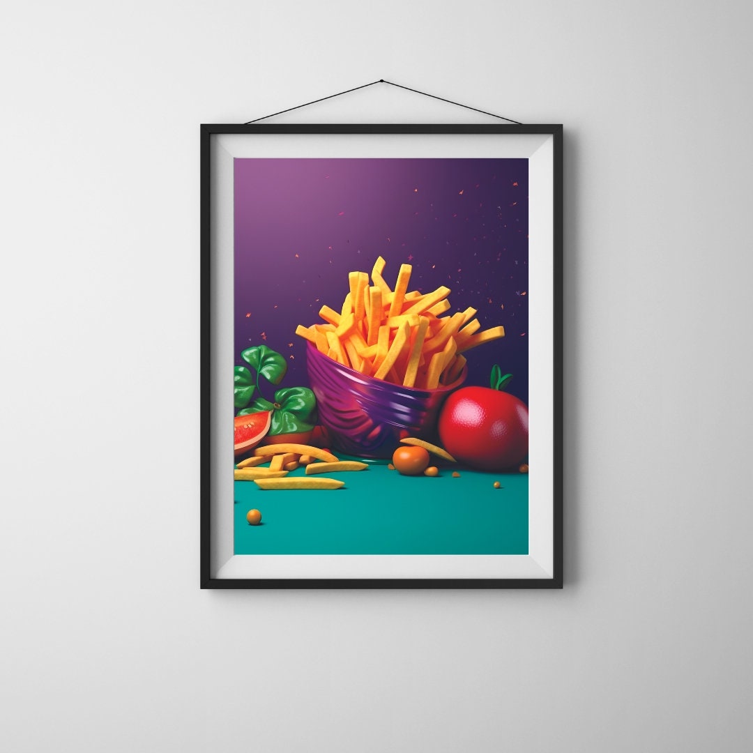 French Fries Printable Painting, Kitchen Decor, Retro Kitchen Wall Art ...