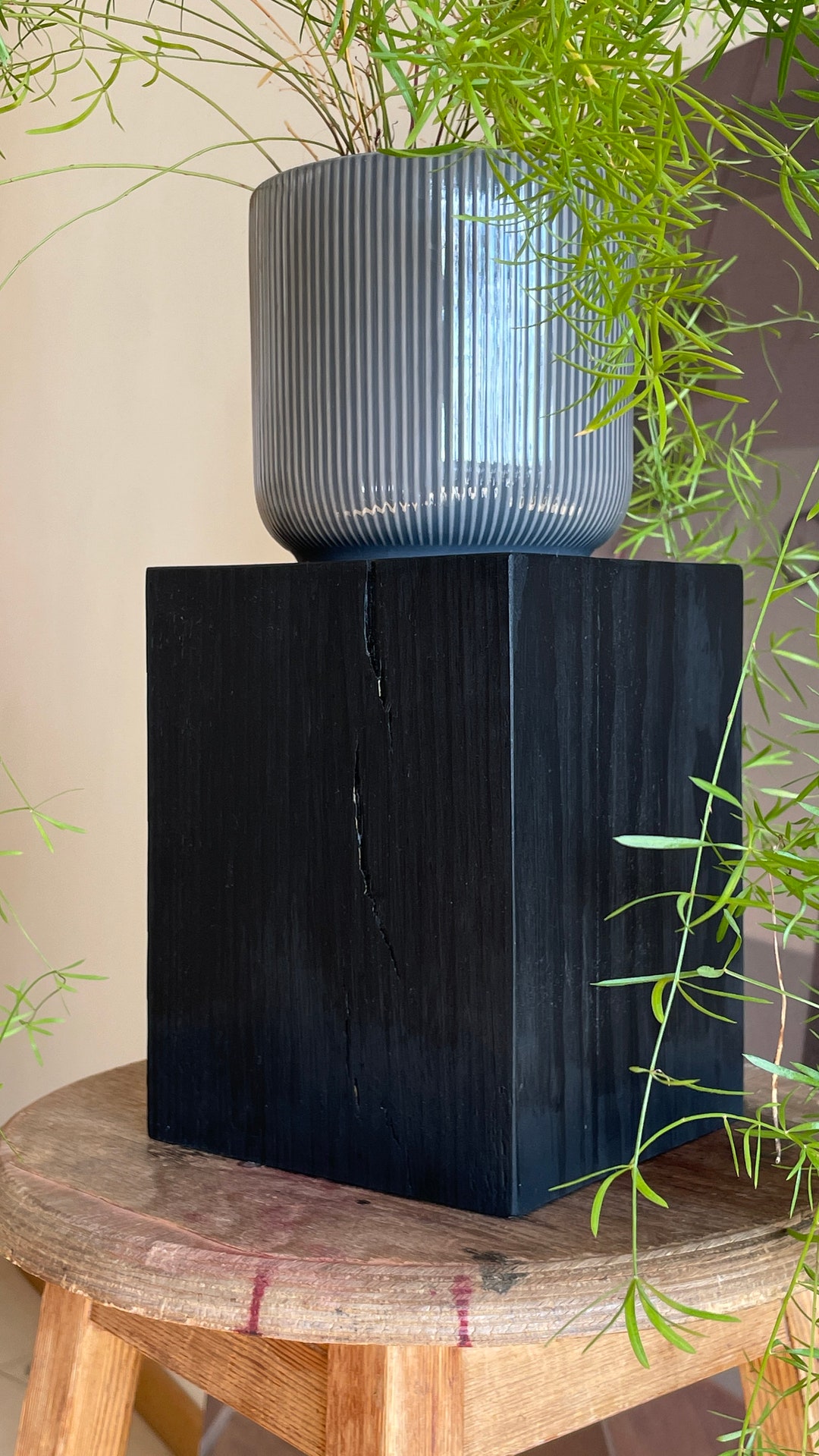 Handmade Wooden Cube, Column, Object, Black Impregnated or Nature, Wabi ...