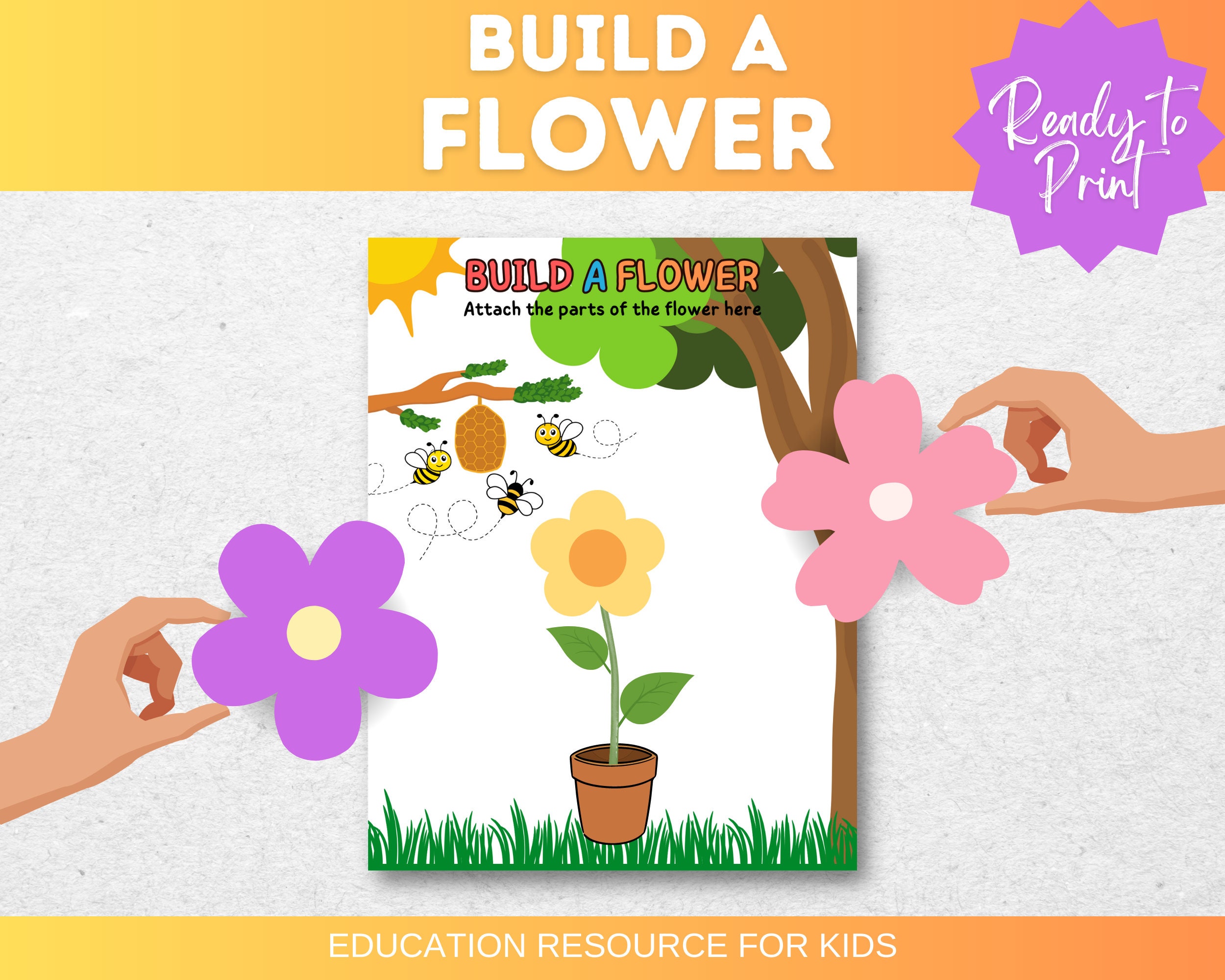 Toddler Activities Printable, Build a Flower, Printable Craft, Learning ...