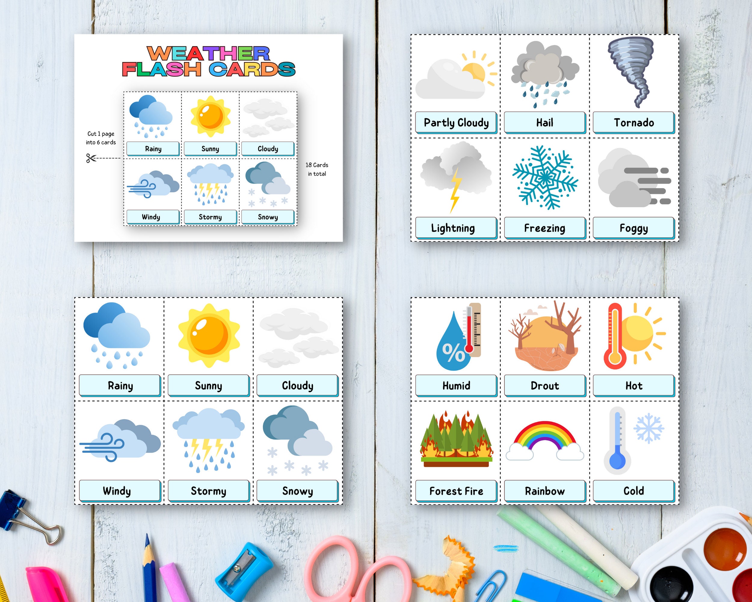 Weather Flashcards Printable Best Toddler Flashcards for - Etsy