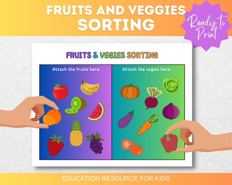 Toddler Activities Printable Fruits and Veggies Sorting - Etsy