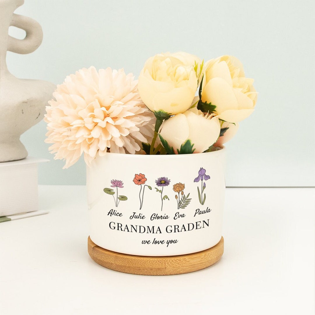 Custom Birth Month Flowers Grandma Plant Pot, Custom Grandma's Garden ...