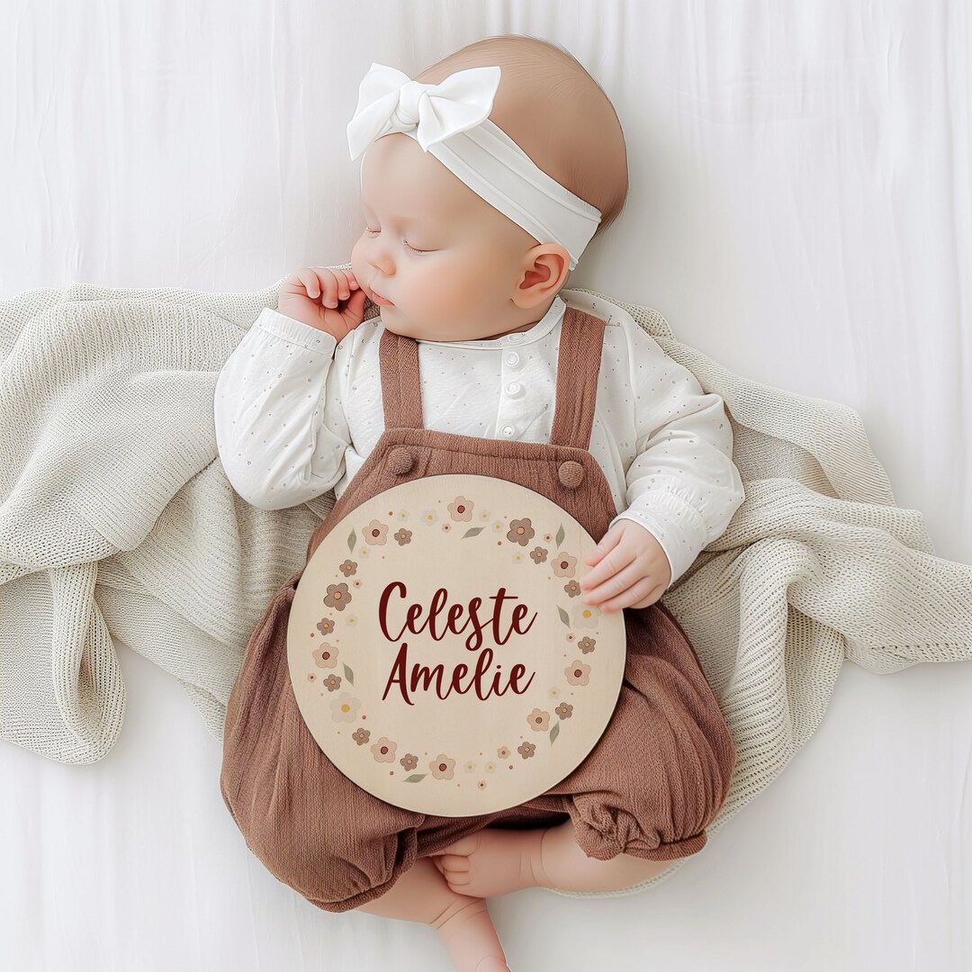 Custom Wood Baby Name Sign Floral Wreath Hospital Baby Sign Birth Stats ...