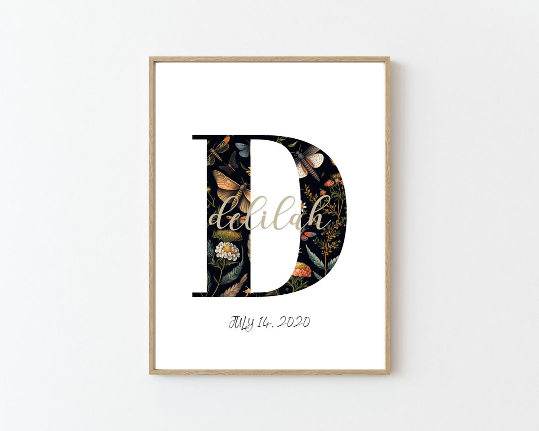 Custom Vintage Initial Print-custom Nursery Prints-personalized Name ...