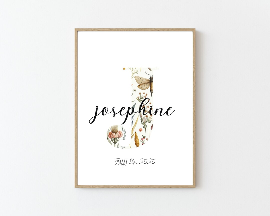 Custom Vintage Initial Print-custom Nursery Prints-personalized Name ...
