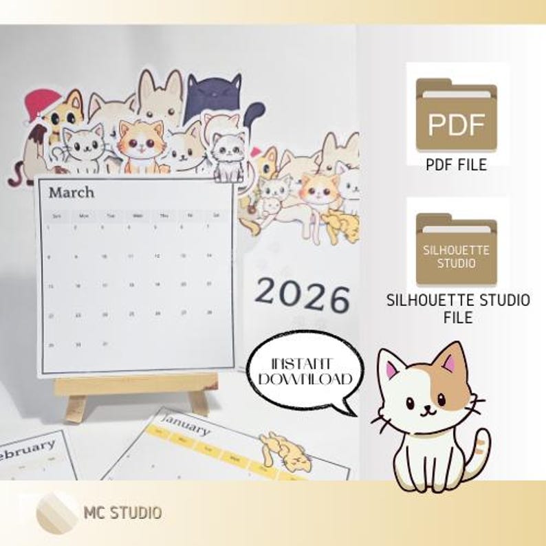 Cute Cats Calendar 2026 PDF File - Cameo Silhouette Studio File - Etsy