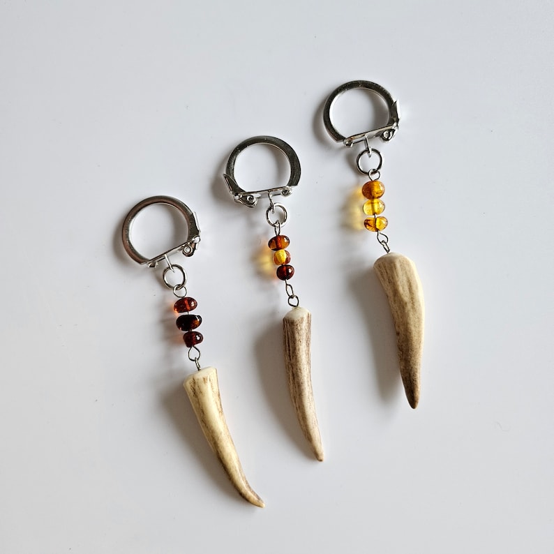 Lithuanian Roe Deer Antler Keychain With Baltic Amber – Handcrafted ...