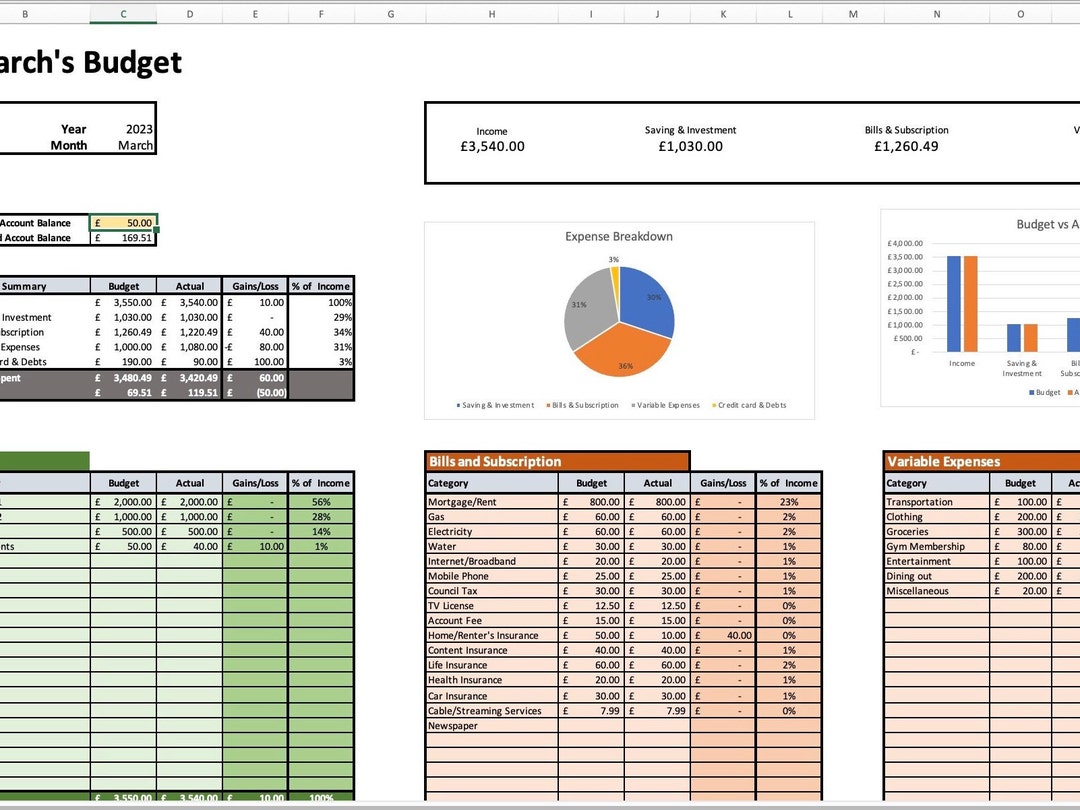 Organize Finances With Monthly Budget Spreadsheet Track Expenses and ...