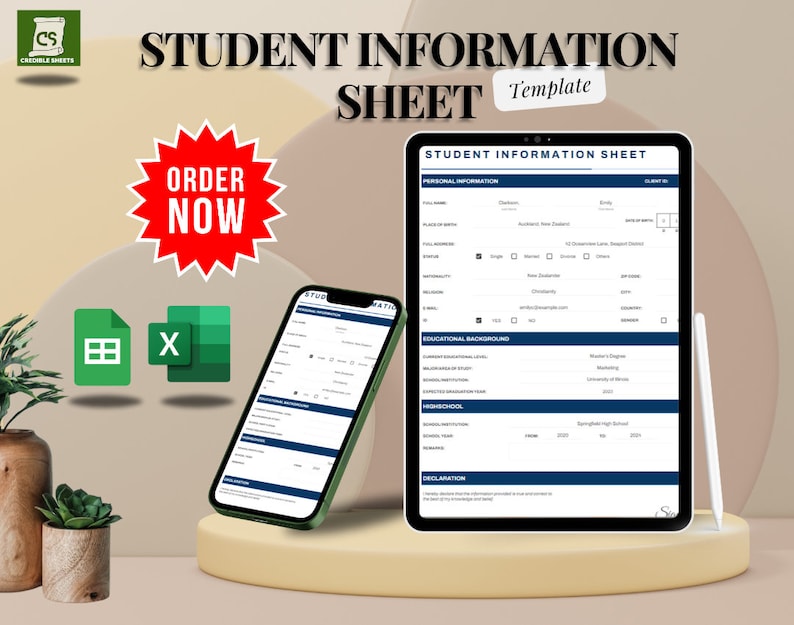 Student Information Sheet Template - Etsy