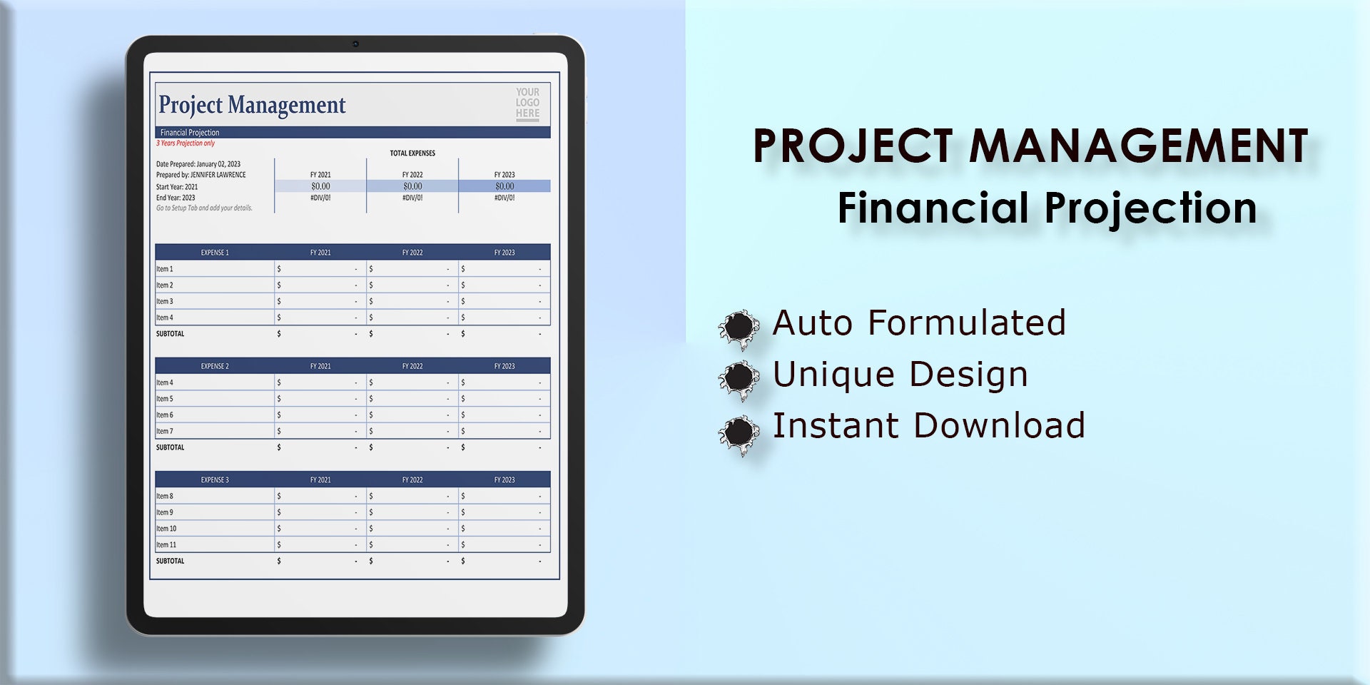 Project Management Financial Projection - Etsy