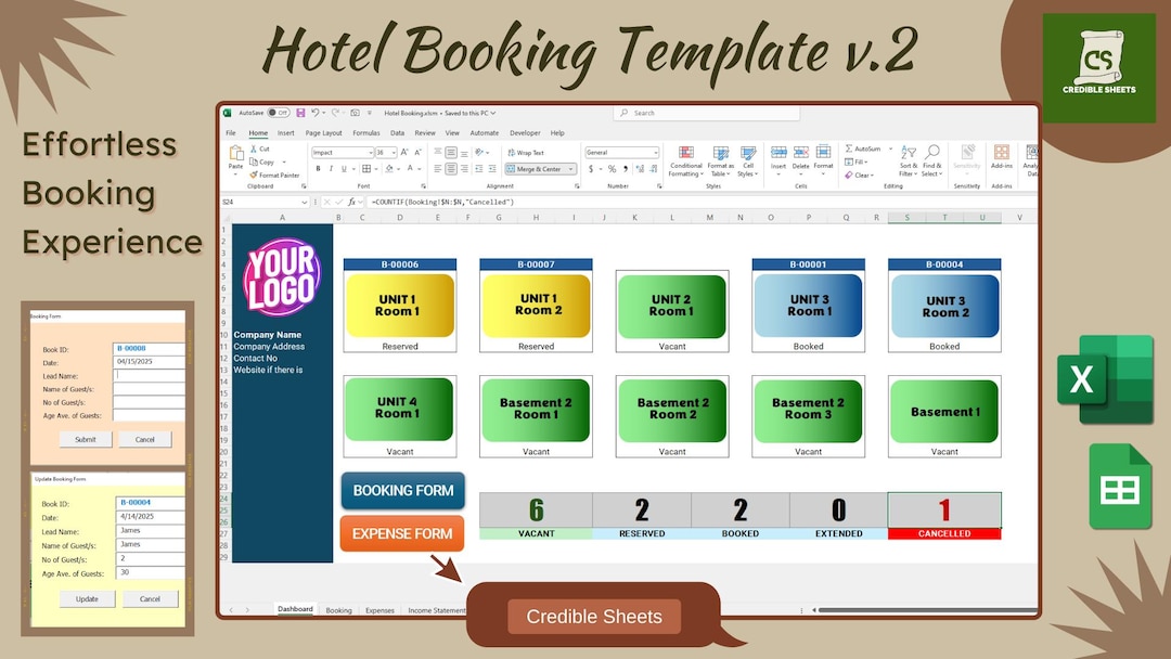 Hotel Booking Template V.2 in Excel - Etsy