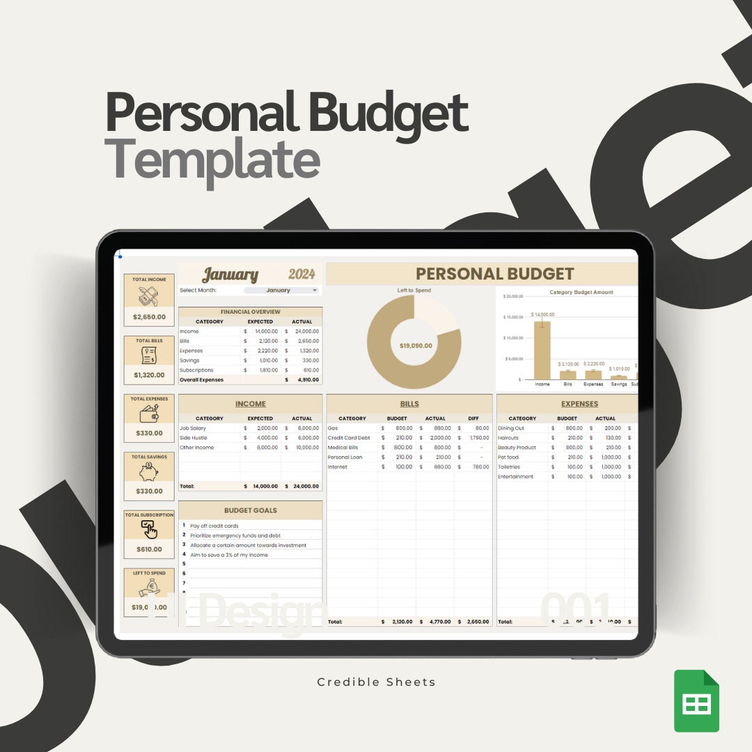 Personal Budget Template - Etsy