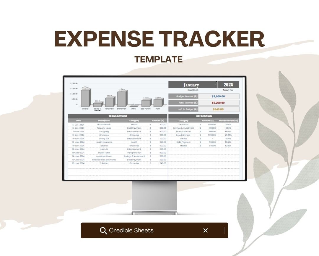 Expense Tracker Template - Etsy