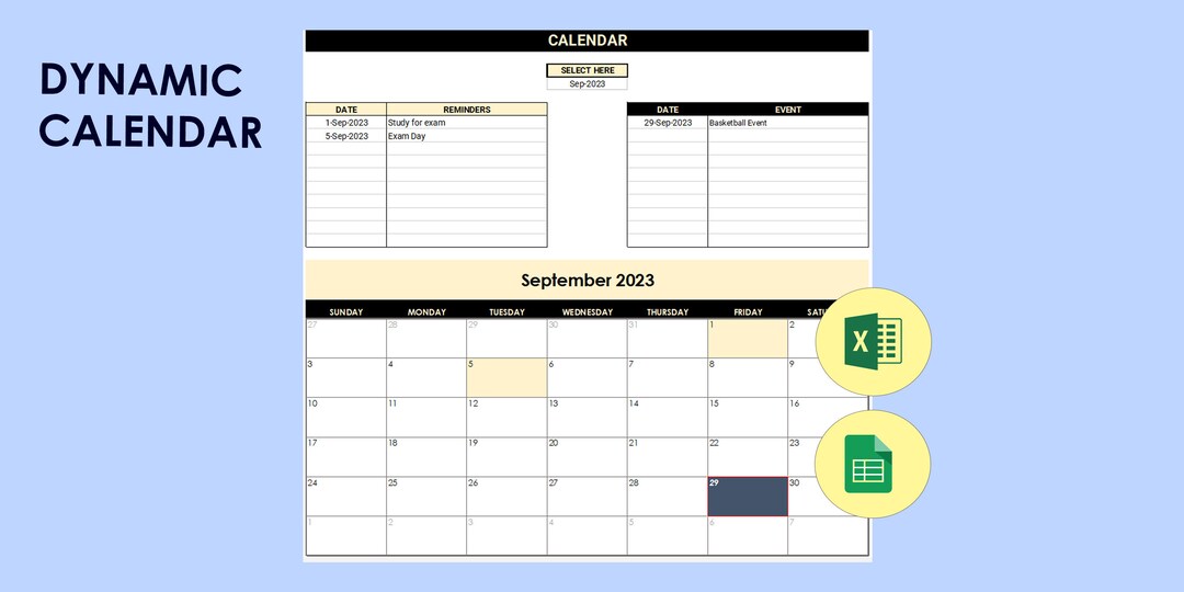 Dynamic Calendar Template - Etsy