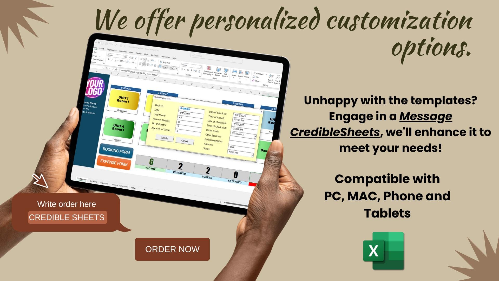 Hotel Booking Template V.2 in Excel - Etsy