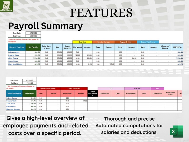 Payroll With Timesheet in Excel - Etsy