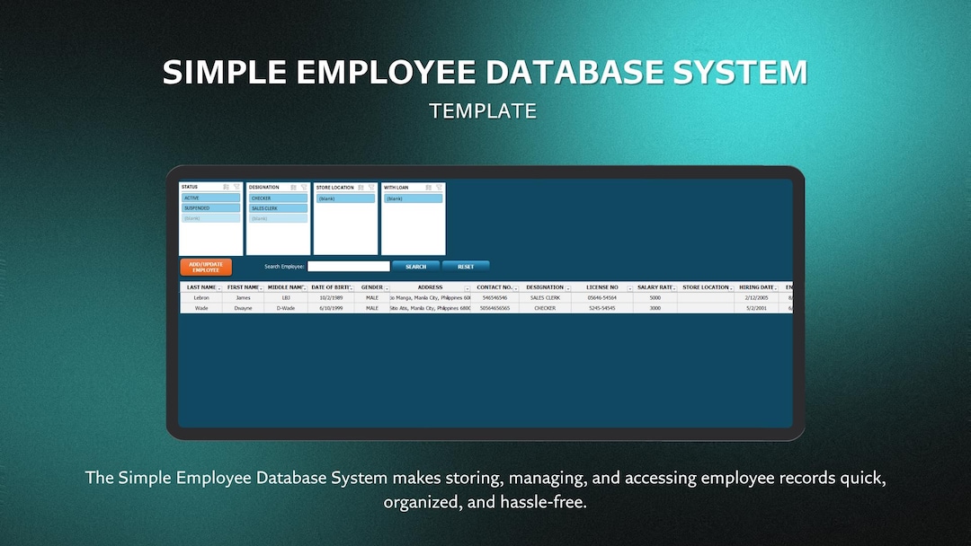 Simple Employee Database System in Excel - Etsy