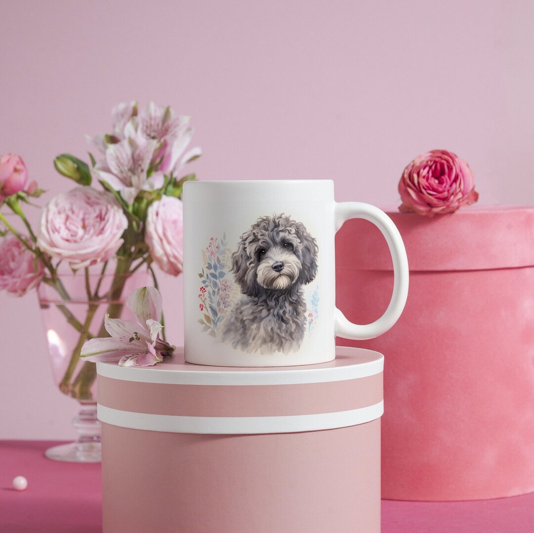 Cockapoo Mug Cavapoo Puppy Watercolour Black Dog Gift Ceramic Coffee ...