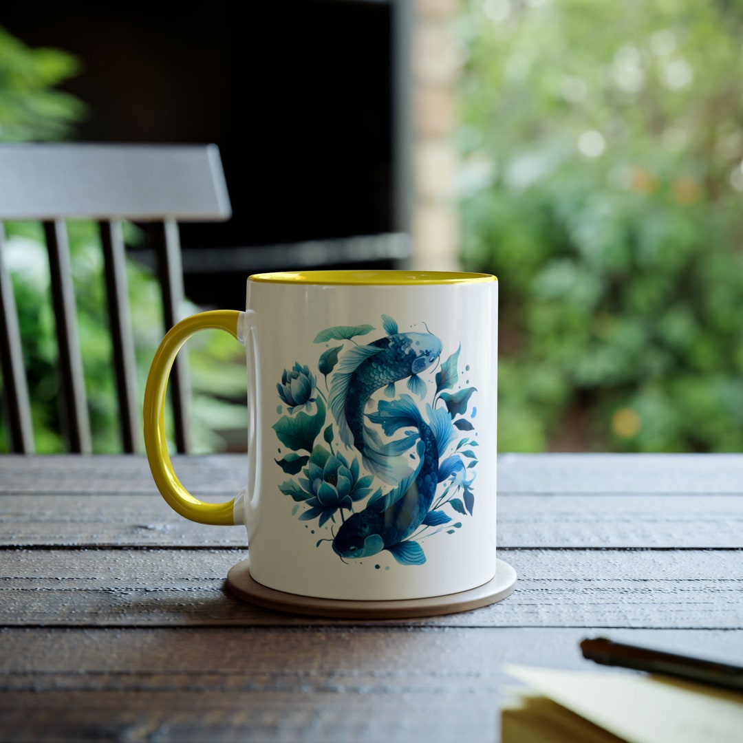 Koi Carp Mug Watercolour Cup Art Fish Gift - Two-tone Coffee Mugs, 11oz ...