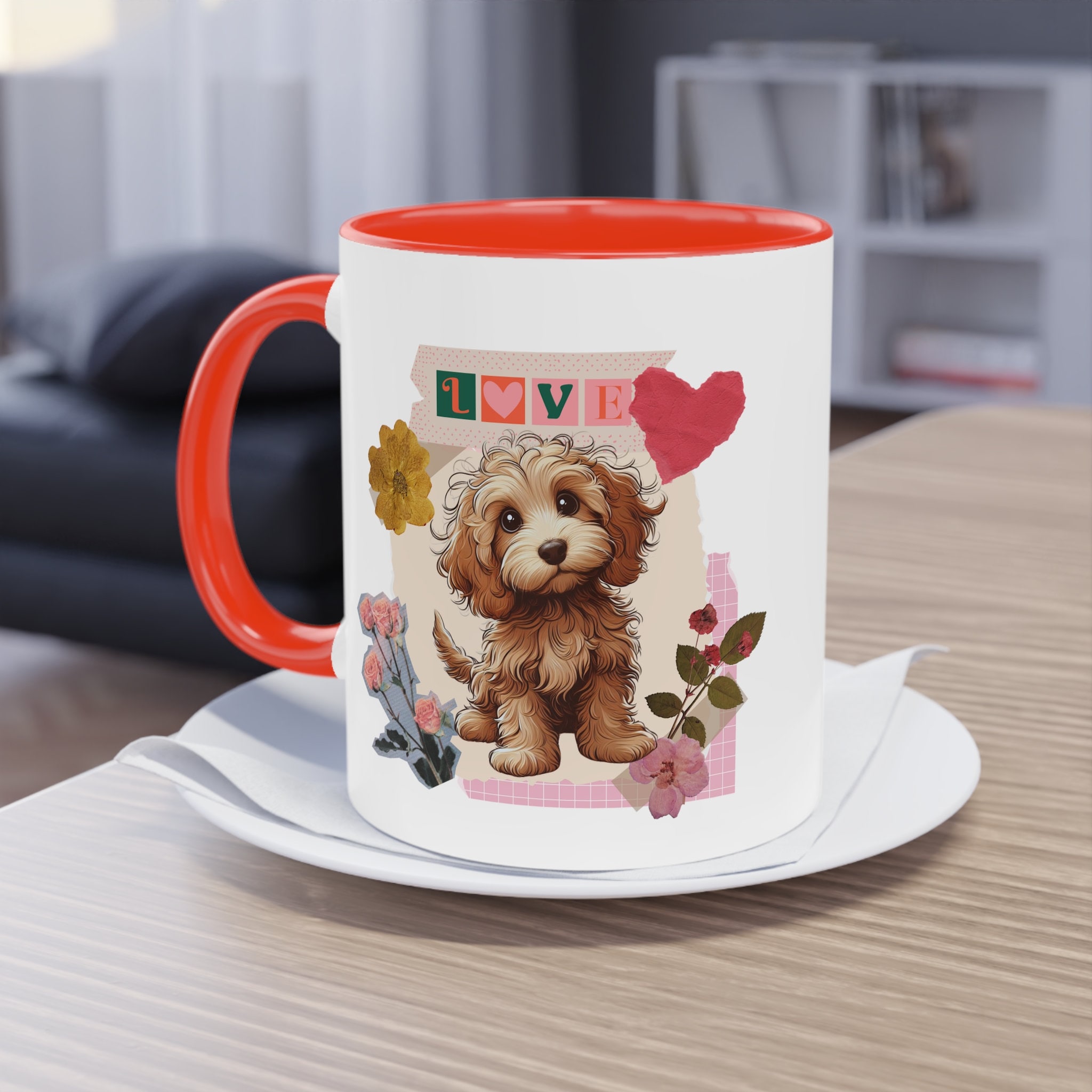 Cockapoo Mug Cavapoo Cup Scrapbook Style Dog Puppy Two-tone Coffee Mug ...