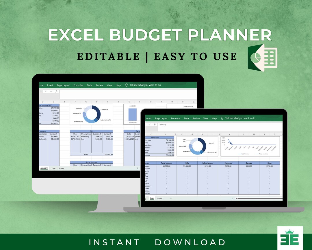 Excel Budget Planner, Monthly Digital Budget Plan, Excel Paycheck ...