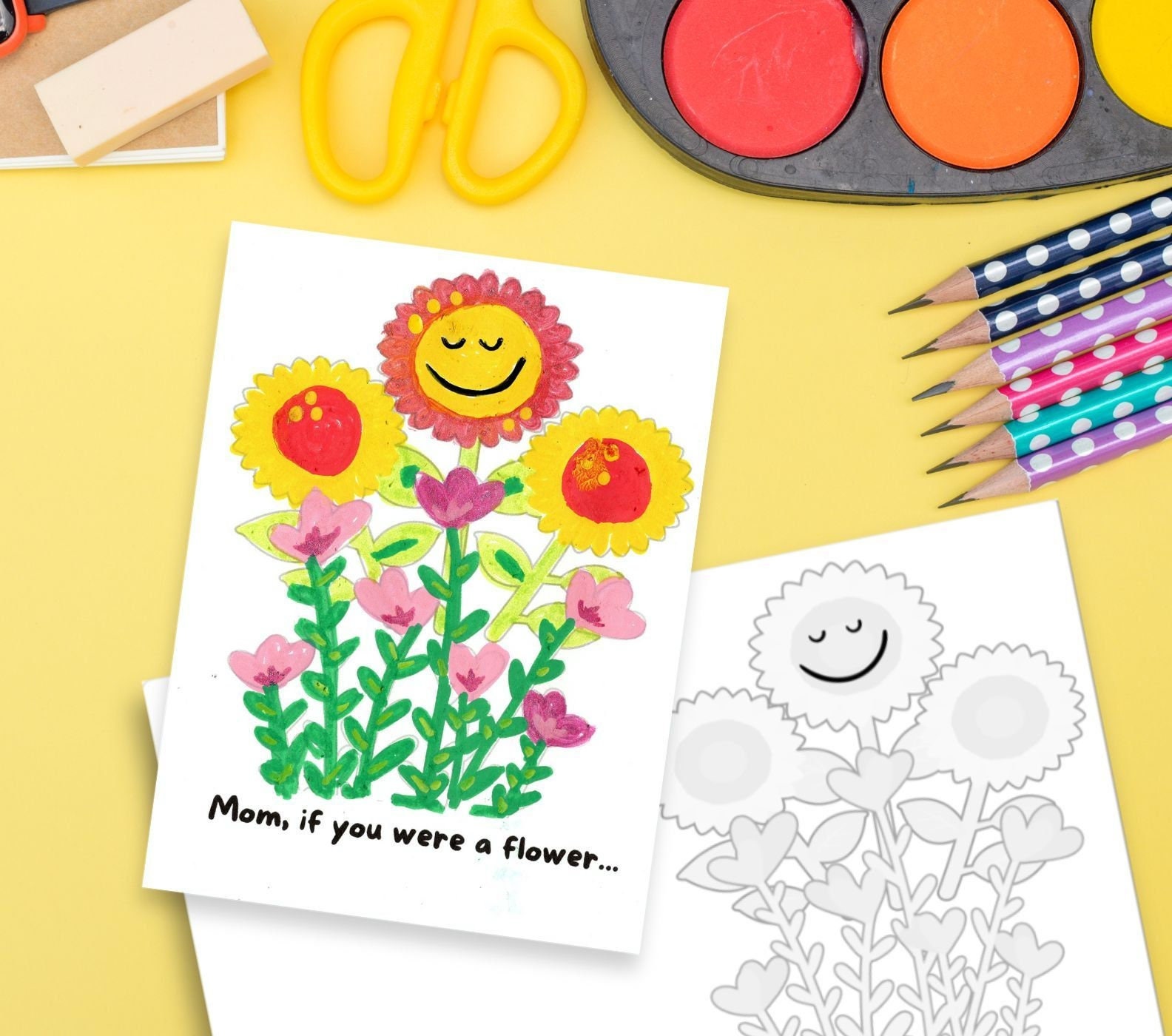 Mother's Day Flower Card, Printable, Activity, Cut-and-fold, Card From ...