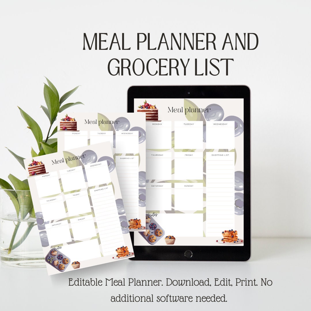 Editable Weekly Meal Planner With Grocery List, Customizable PDF ...