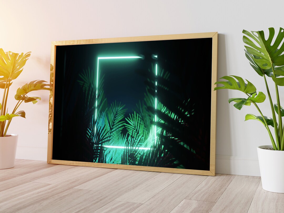 Green Neon Leaf Canvas, Neon Canvas Wall Art, Herb Canvas Wall Art ...