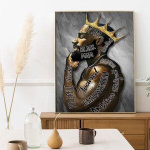Black Man Wall Art, Black Men I Am Empowered King Painting Poster Printed, African American Man ...